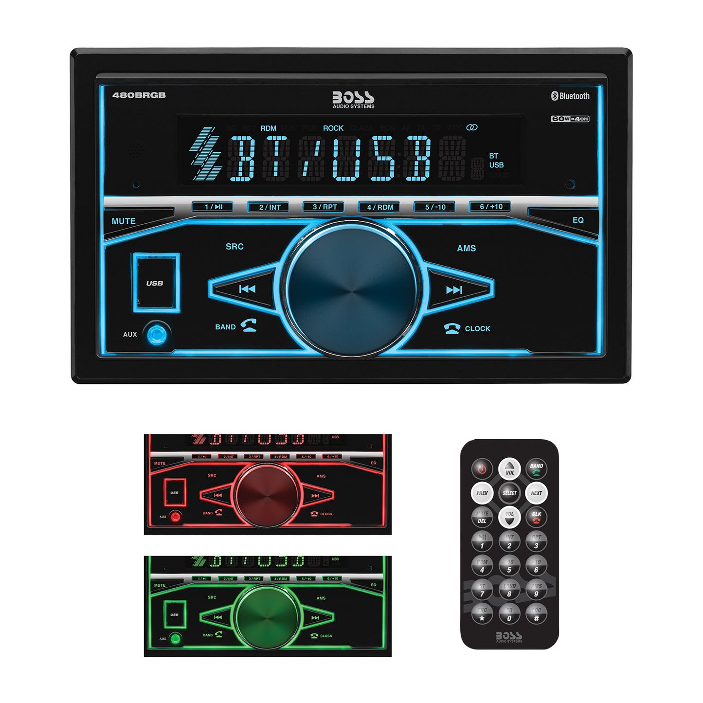 BOSS Audio Systems 480BRGB Car Stereo Double Din Bluetooth No CD DVD Player AM FM Radio Receiver USB AUX In Multicolor Illumination