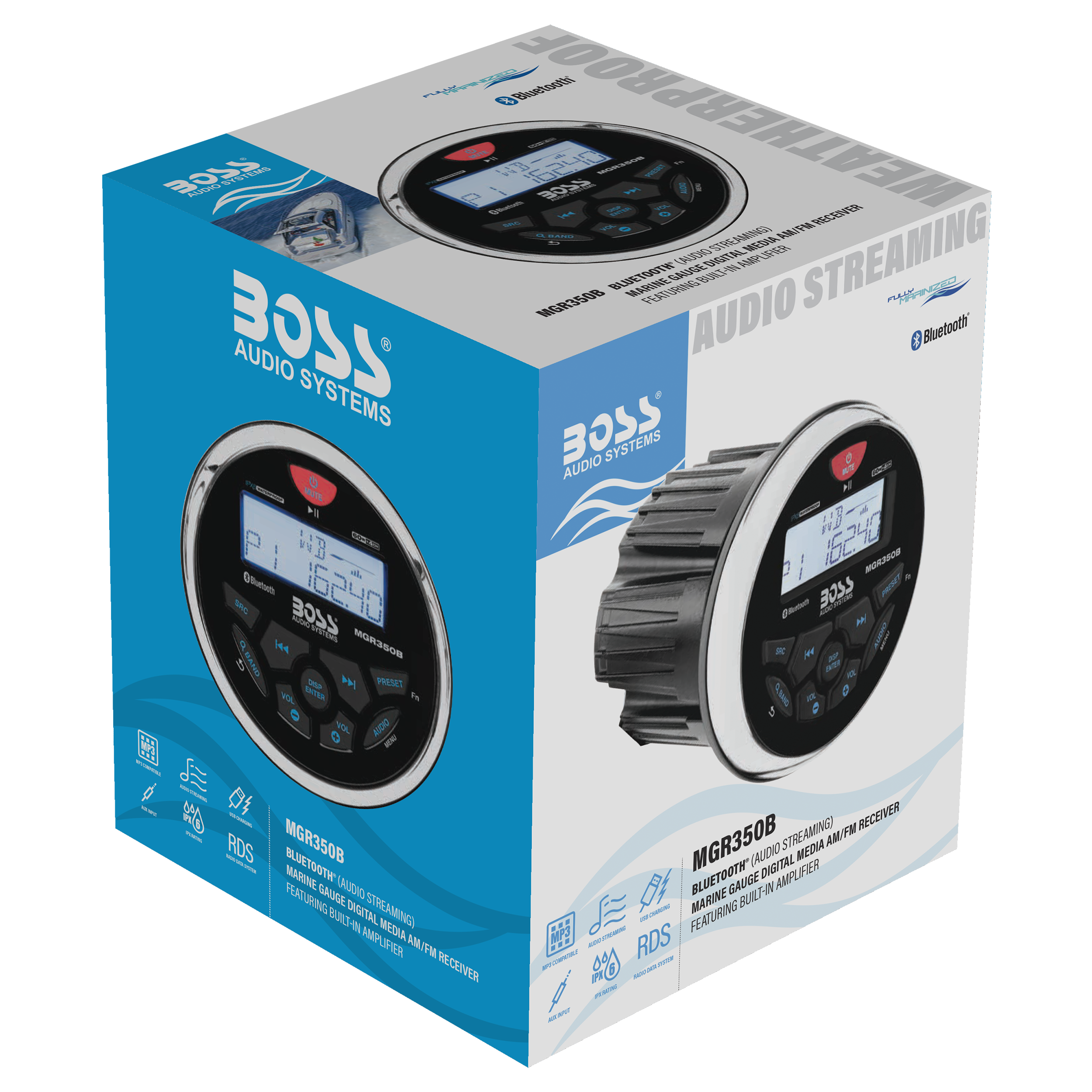 BOSS Audio Systems MGR350B Marine Boat Stereo Gauge Receiver ...